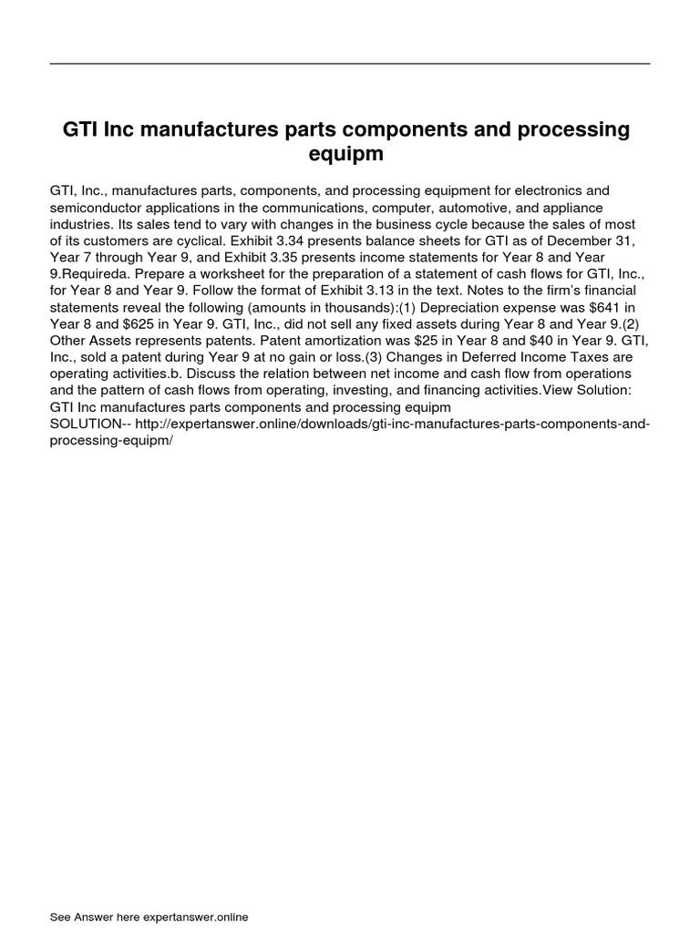 Gti Inc Manufactures Parts Components and Processing Equipm | PDF