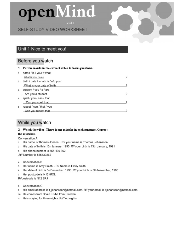 Taller Opend Mind 1 | PDF | Language Arts & Discipline | Wellness