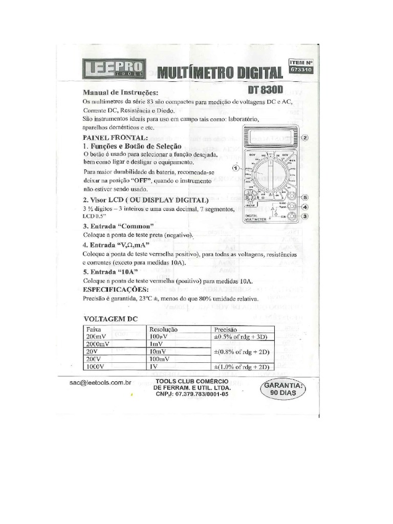 MANUAl Multimetro DT830D | PDF