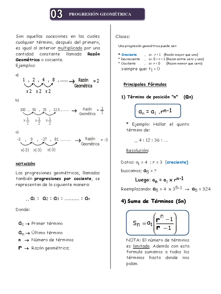 Progresion Geometrica | PDF | Objetos matemáticos | Enseñanza de matemática