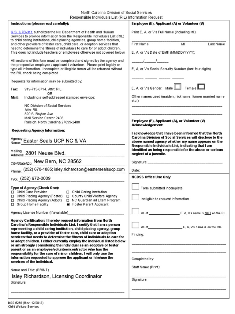 Ril Form | PDF | Foster Care | Child Care