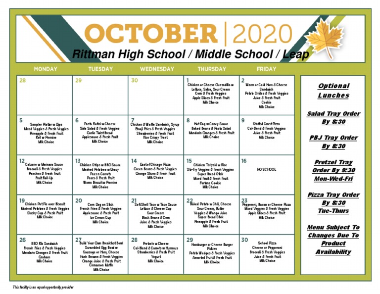 Final October 2020 Menu | PDF | Cooking | Cuisine
