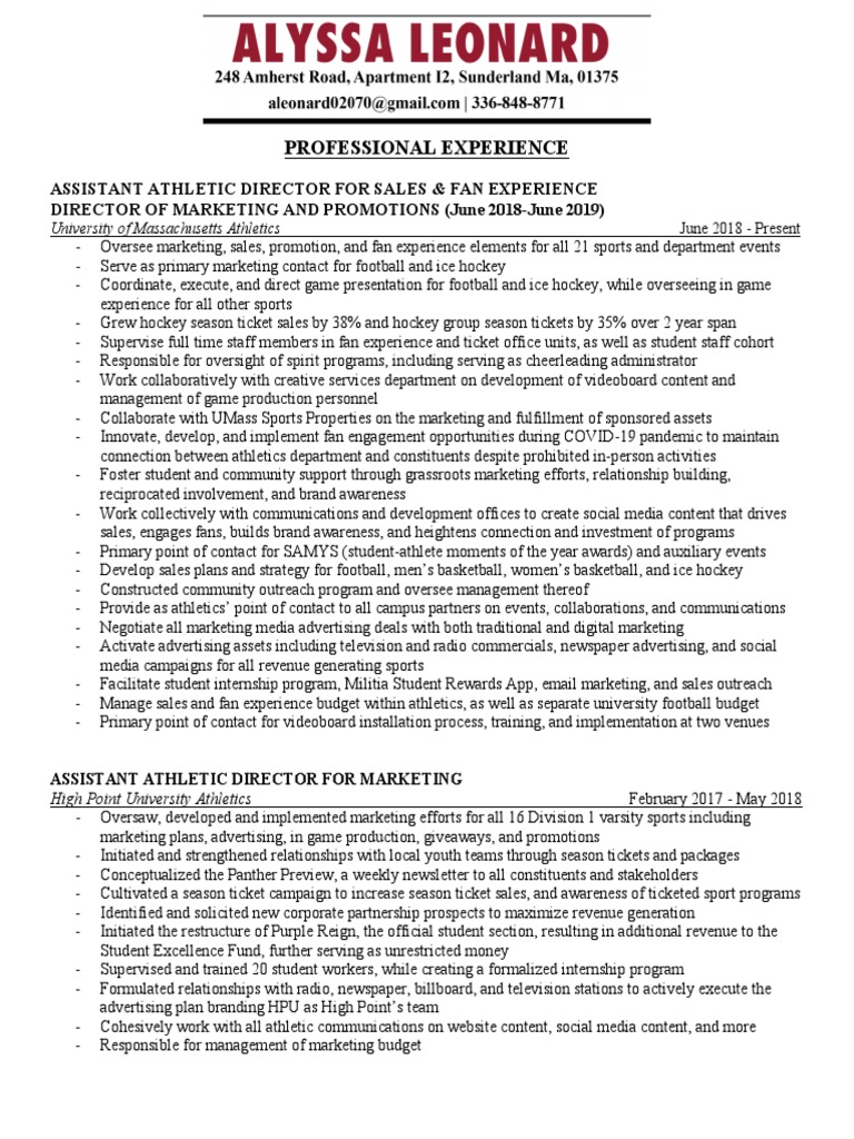Alyssa Leonard Resume | PDF | Sales | Mentorship
