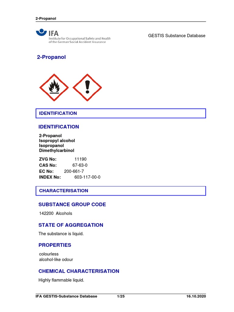 2 Propanol PDF | PDF | Toxicity | Combustion