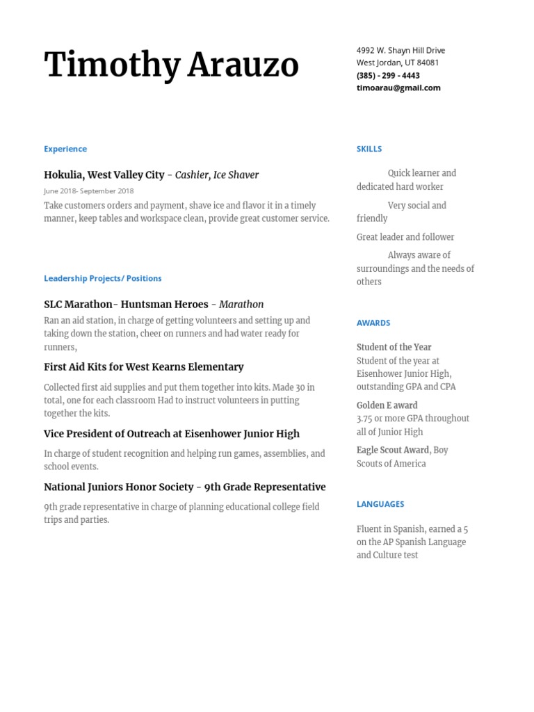 Timothys Resume 1 | PDF | Behavior Modification | Learning