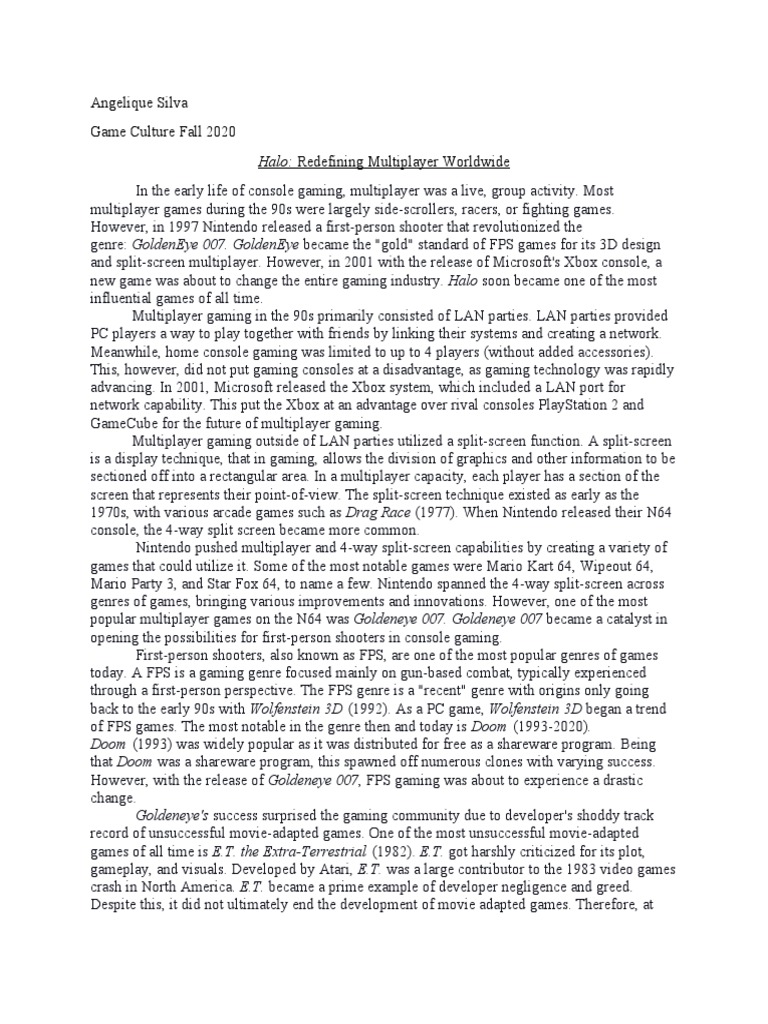 Angelique Silva Game Culture Fall 2020: Halo: Redefining Multiplayer ...