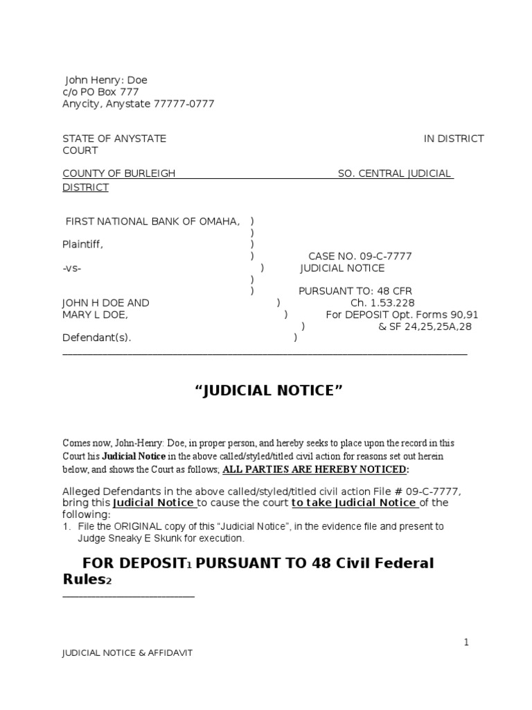 Judicial Notice & Affidavit | PDF | Lawsuit | Judiciaries