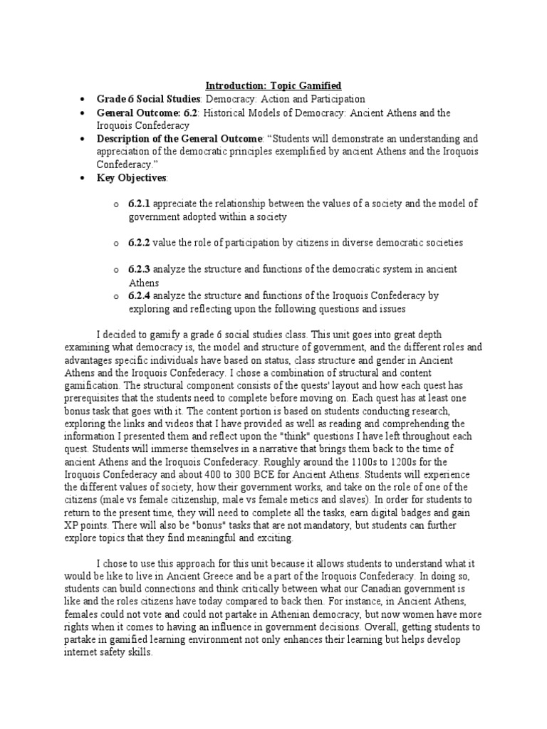 Gamified Unit Plan 1 | PDF | Iroquois | Citizenship
