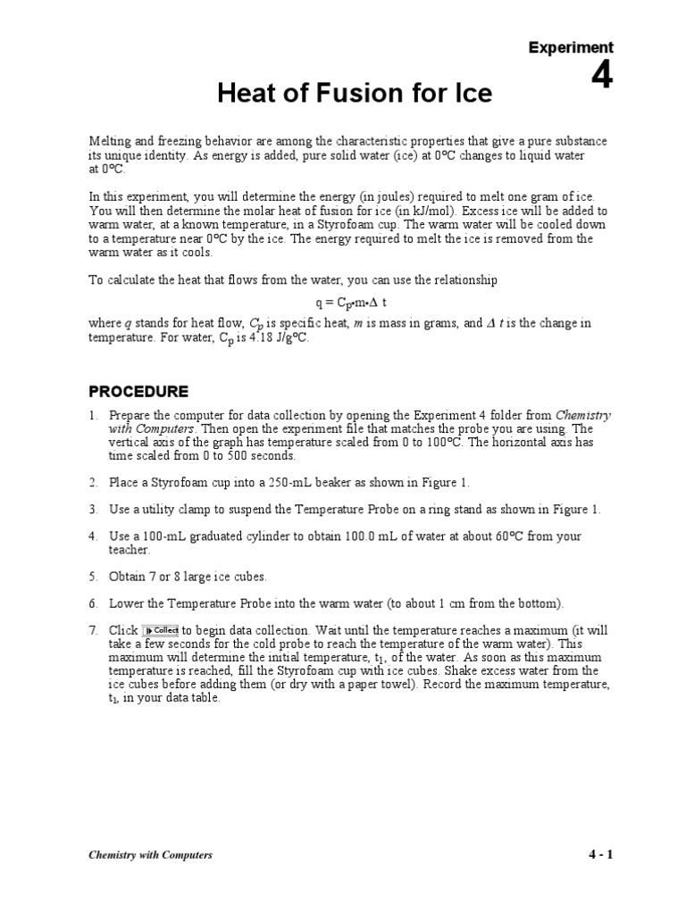 Heat of Fusion Experiment for Ice | PDF | Ice | Heat Capacity