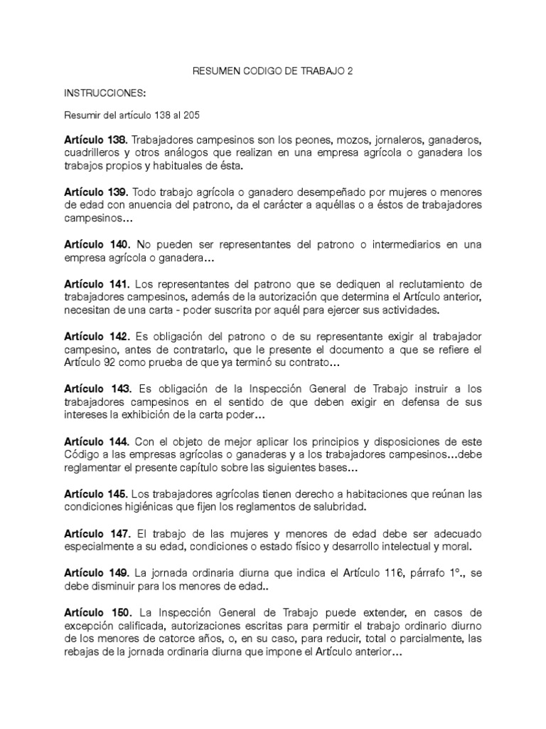 Segunda Parte de Resumen de Artículos Del Código Laboral | PDF ...