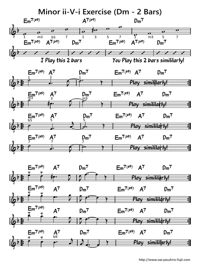 (Em7b5 - A7 - Dm7) - 2 Bars II - V - I Exercise For Tenor Sax in BB ...