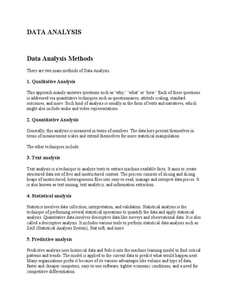 Data Analysis Methods | PDF | Data Analysis | Statistics