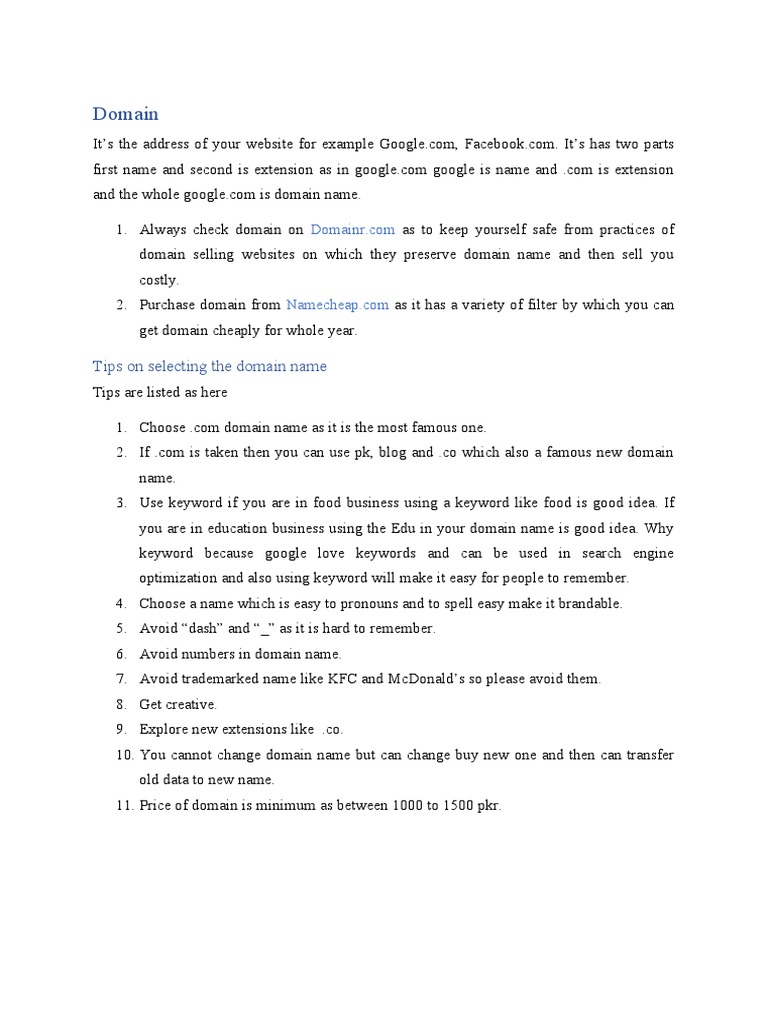 Domain: Tips On Selecting The Domain Name | PDF