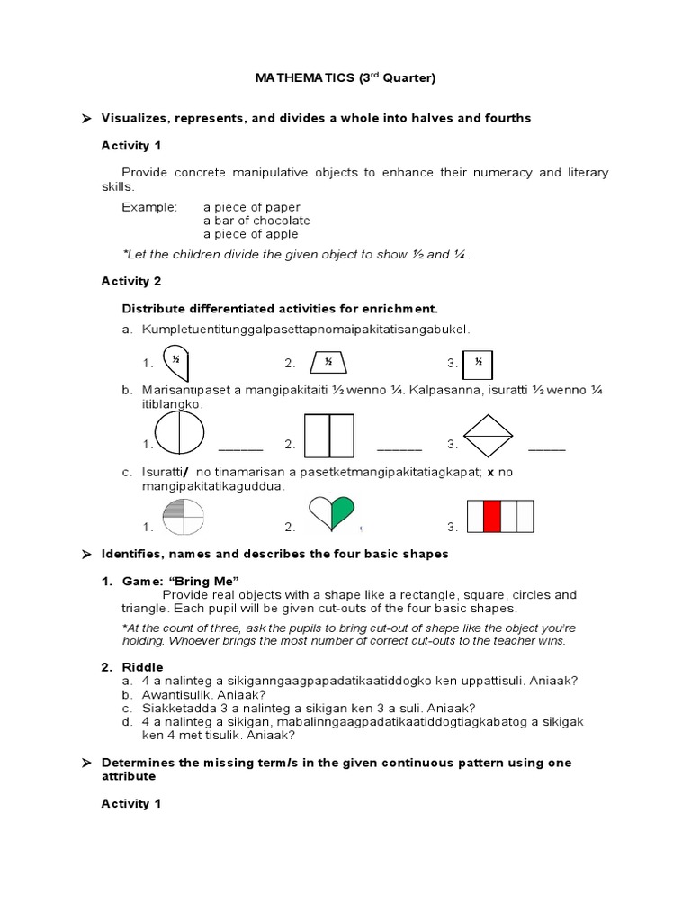 Activities For Intervention 2 | PDF | Shape | Drawing