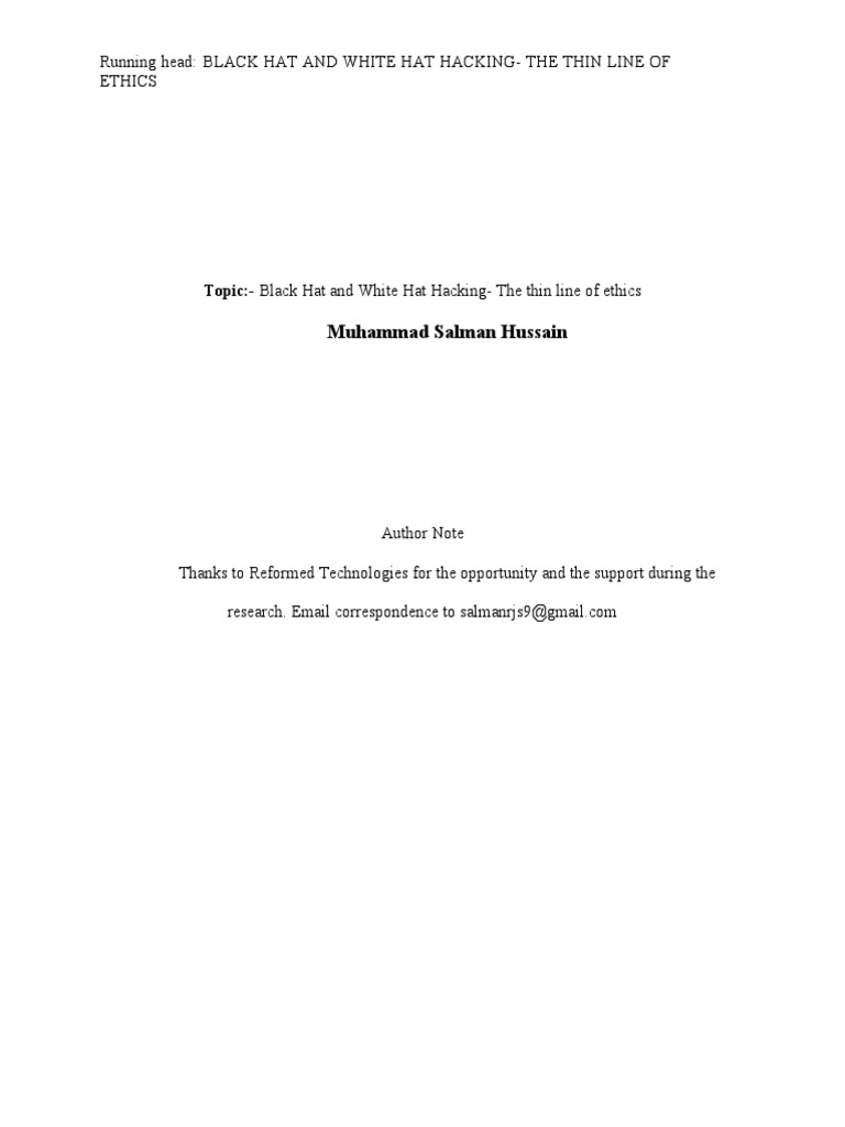 Black Hat And White Hat Hacking The Thin Line Of Ethics Pdf