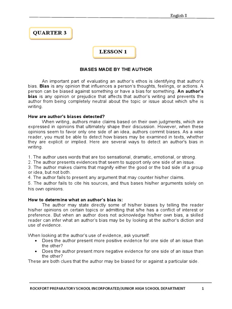 English 8 Quarter 3 Module | PDF | Bias | Phrase