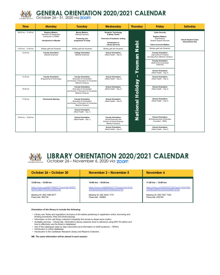 UG Orientation Calendar - 2020 | PDF | Libraries | Business