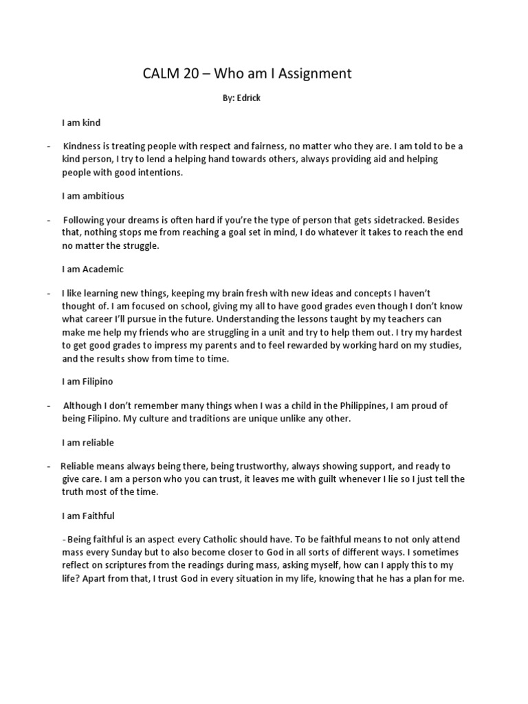 Who Am I Assignment | PDF | Psychological Concepts | Human Nature