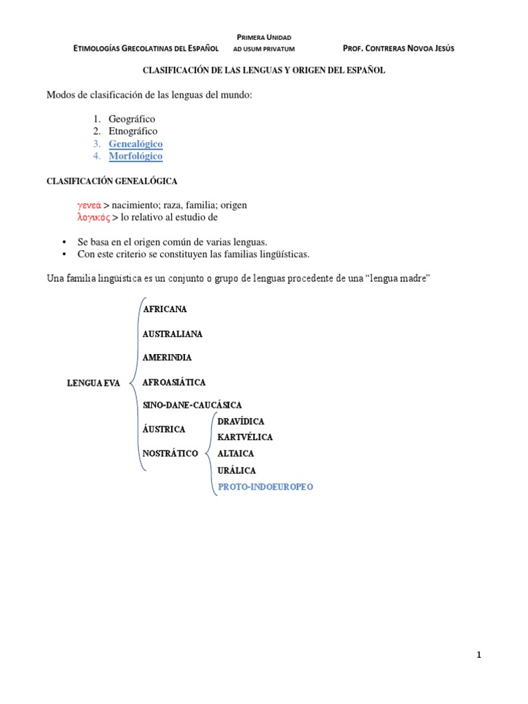 1-2-Origen Del Español, Clasificación de Las Lenguas e Integración Del ...