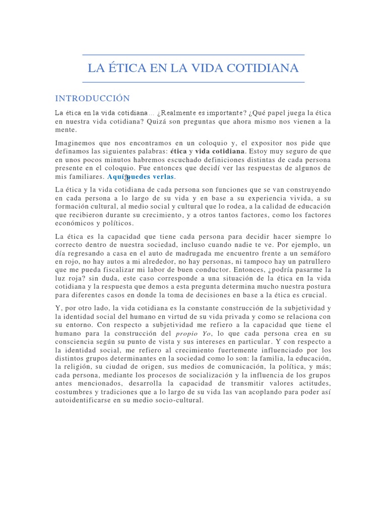La Ética en La Vida Cotidiana | PDF | Sociedad | Vida