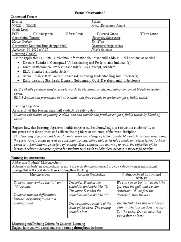 Formal Observation 1 | PDF | Phonics | Educational Assessment