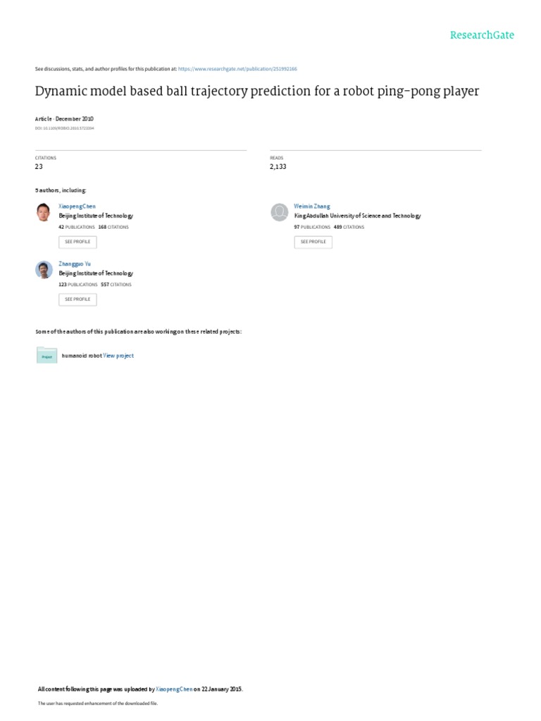 Dynamic Model Based Ball Trajectory Prediction For A Robot Ping-Pong Player | PDF | Table Tennis ...