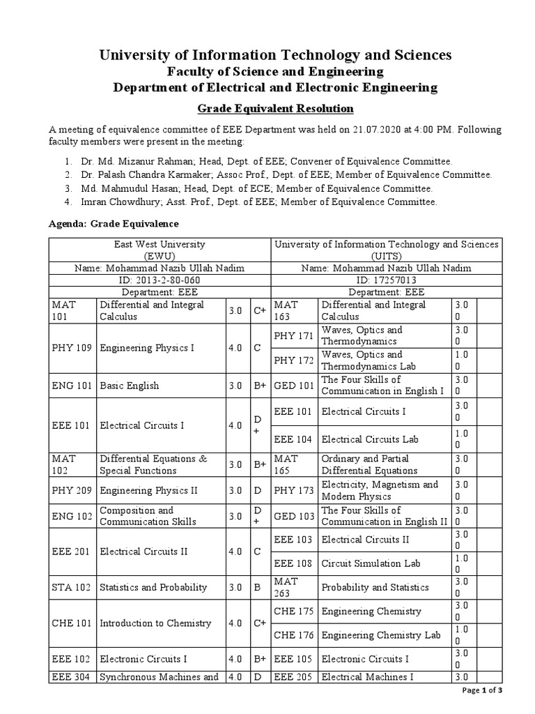 EEE - Grade Equivalance Formn | PDF | Electrical Engineering | Digital ...