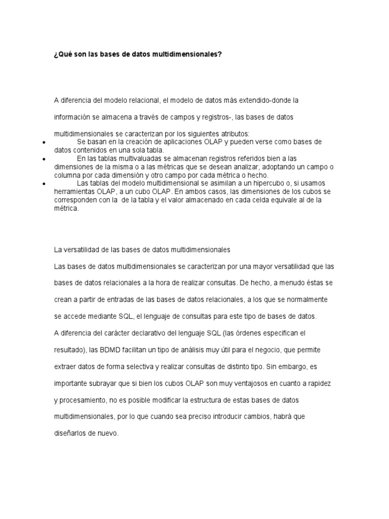 Modelo Multidimensional | Descargar gratis PDF | Bases de datos | Base ...