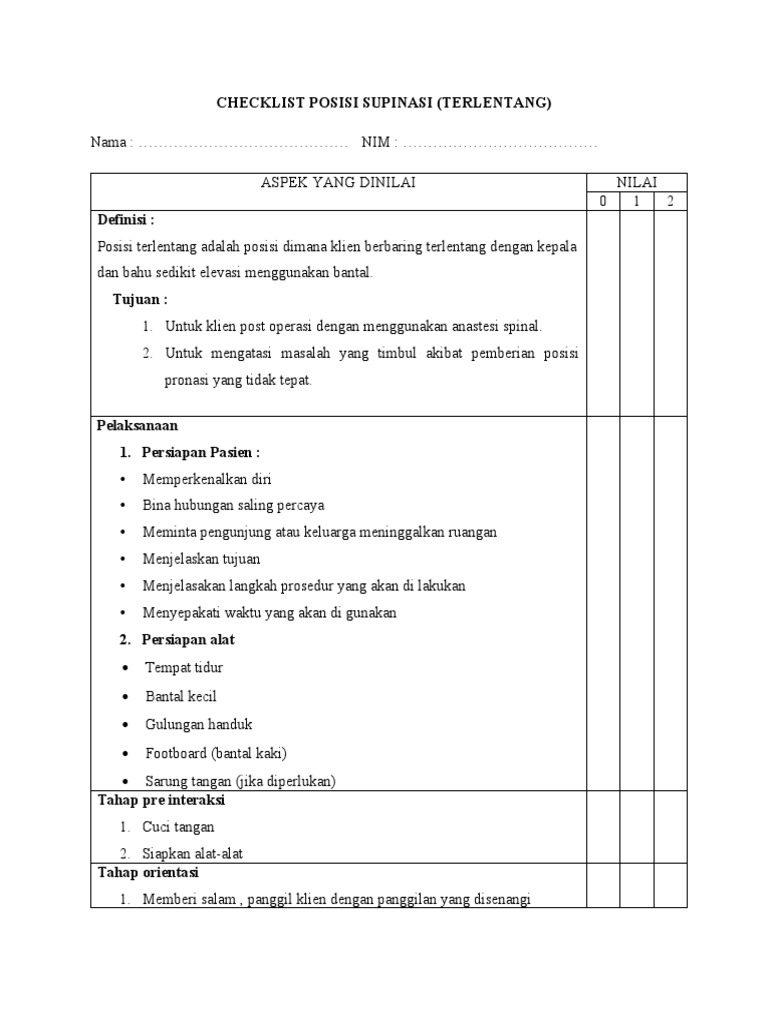 Checklist Posisi Supinasi Edit | PDF