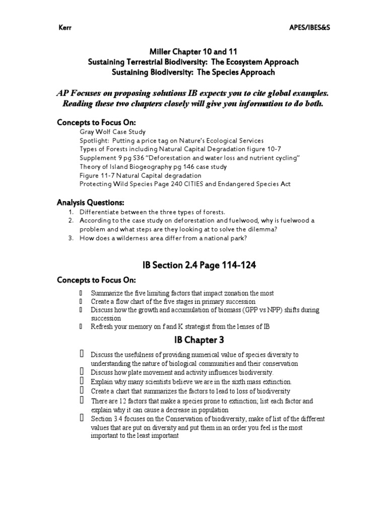 Miller Chapter 10 and 11 and IB Chapter 3 Biodiversity | PDF