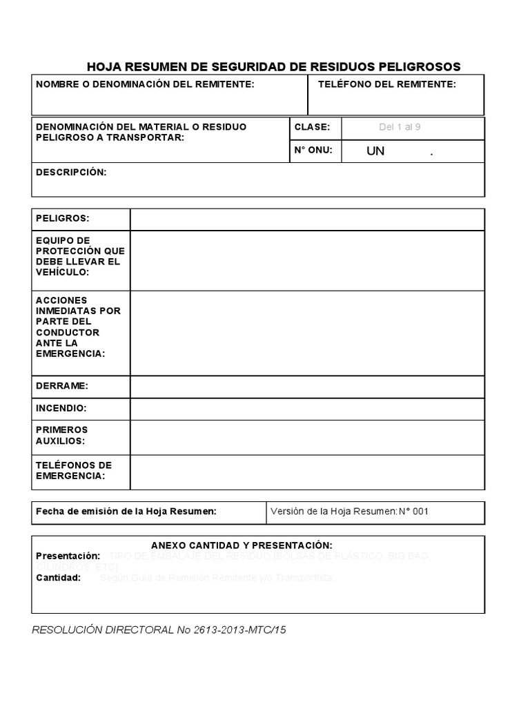 Hoja Resumen de Seguridad de Residuos Peligrosos | PDF | Derecho