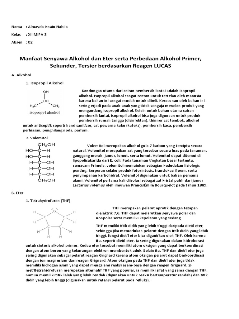 ALMAYDA (XIIA3-02) Manfaat Senyawa Alkohol Dan Eter Serta Perbedaan ...