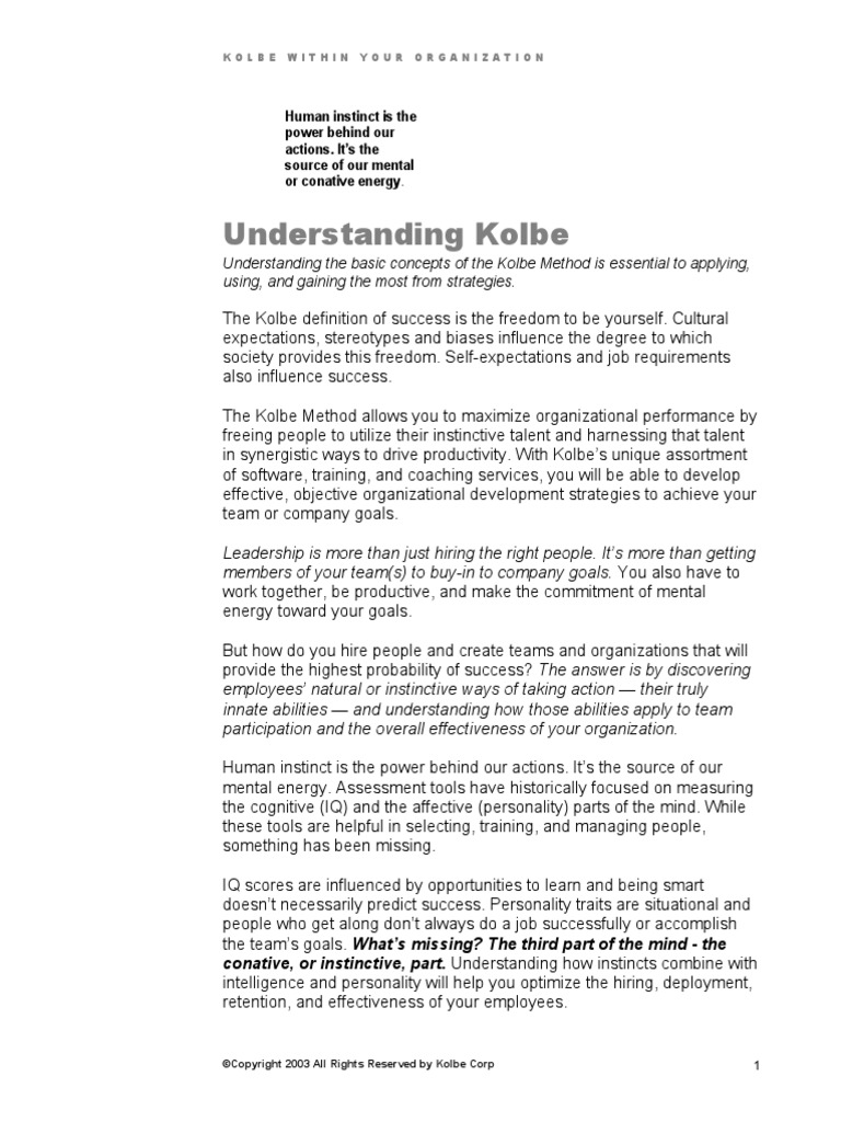UnderstandingKolbe C2A1 | PDF | Organization Development | Leadership