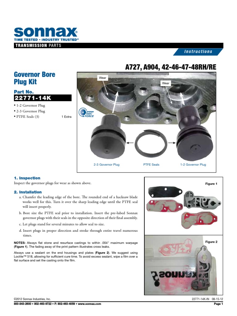Governor Bore Plug Kit: A727, A904, 42-46-47-48RH/RE | PDF | Valve ...