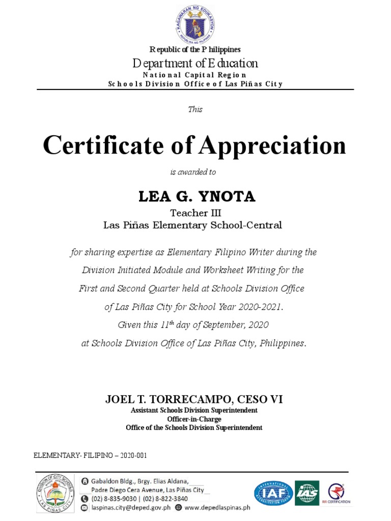 Certificate of Appreciation for Writing | PDF