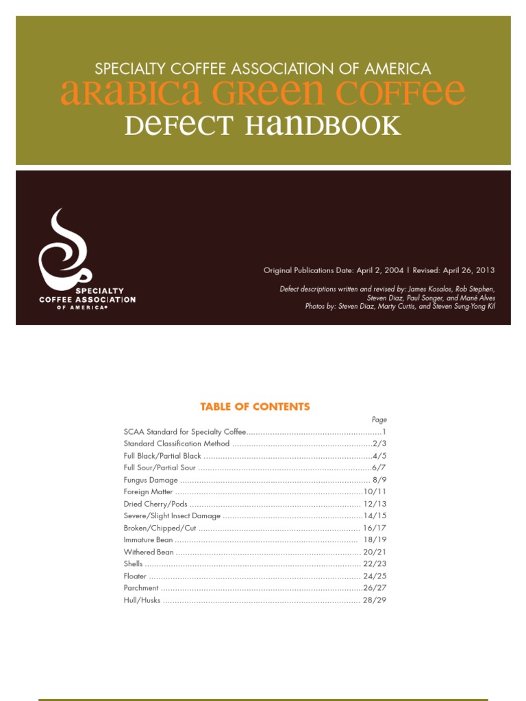 SCAA Arabica Green Coffee Defect Guide | PDF | Coffee | Nature