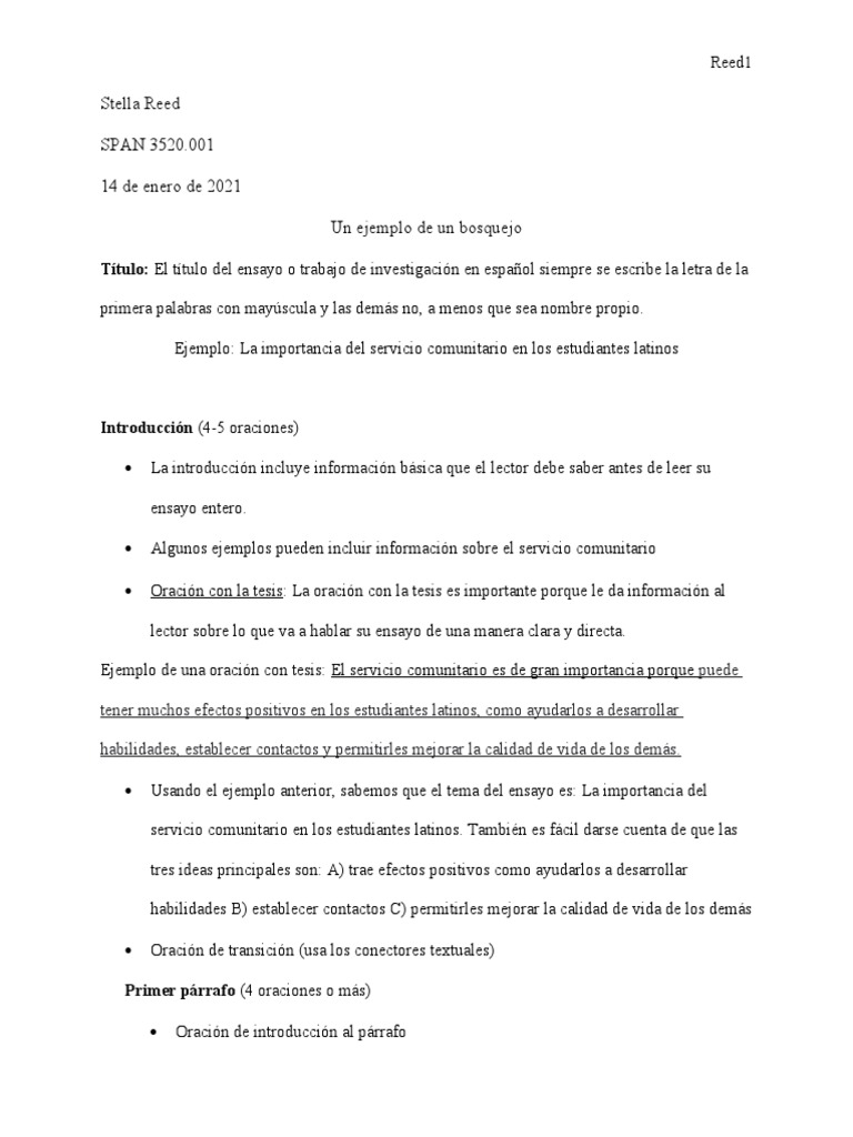 Ejemplo de Outline para un Essay en Español | PDF | Ensayos | Información