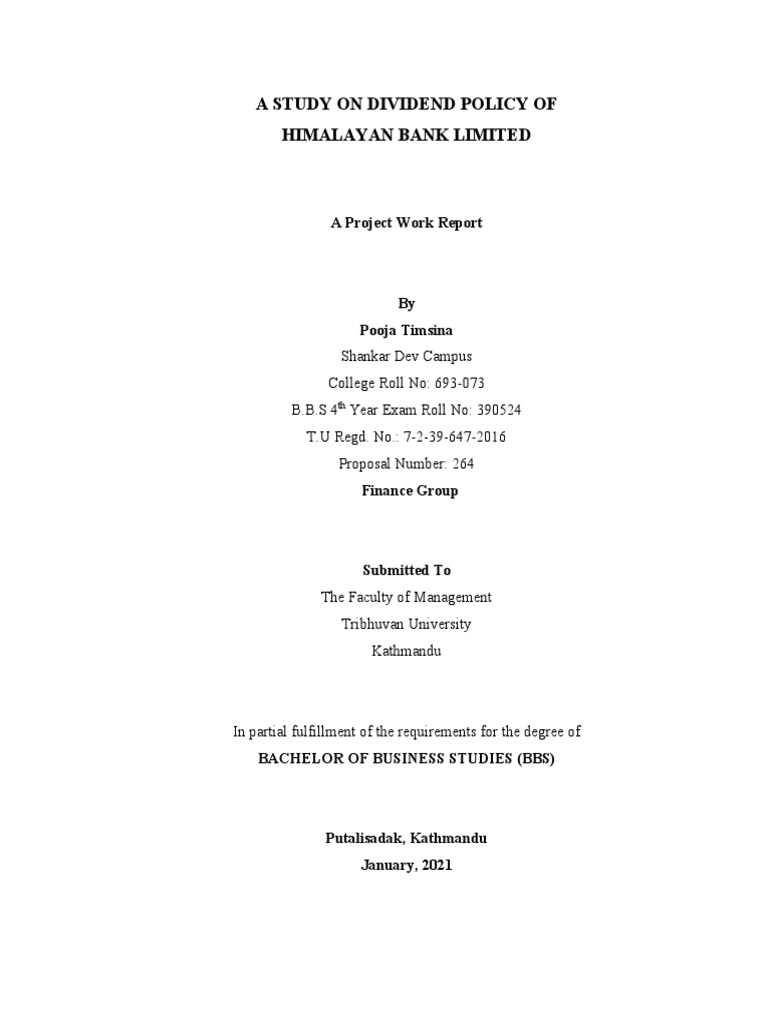 A Study On Dividend Policy of Himalayan Bank Limited: A Project Work ...