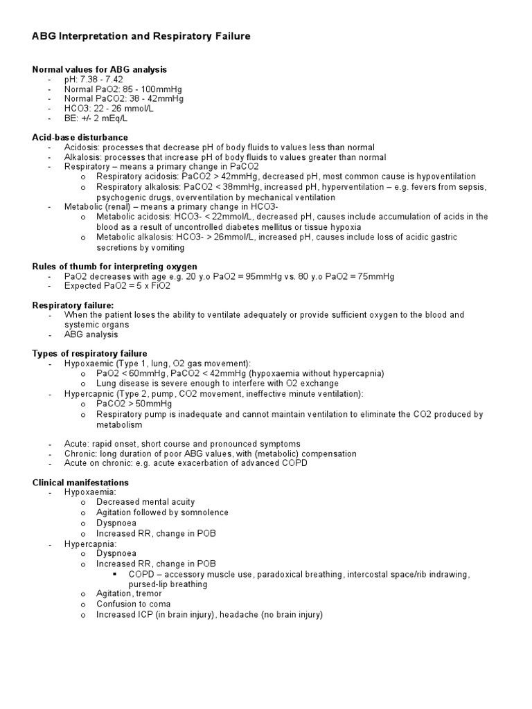 ABG Interpretation and Respiratory Failure | PDF | Hypoxia (Medical ...