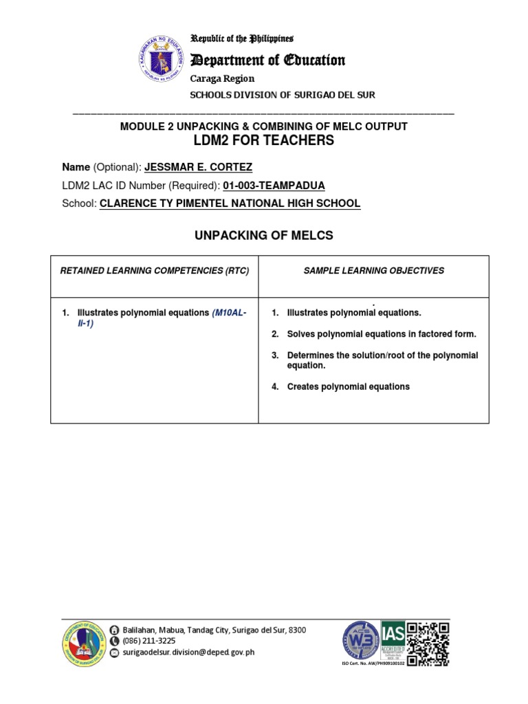 Department of Education: Ldm2 For Teachers | PDF | Polynomial | Sequence