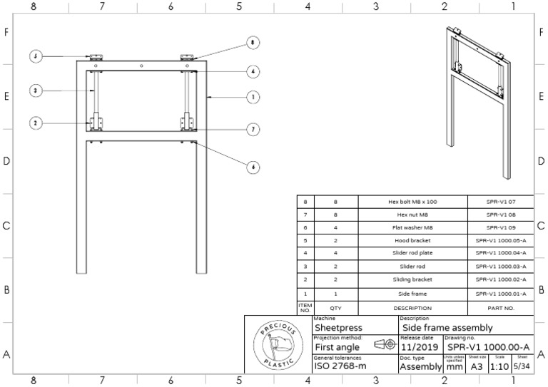 SPR-V1 1000.00-A Side Frame Assembly | PDF | Mechanical Engineering | Tools
