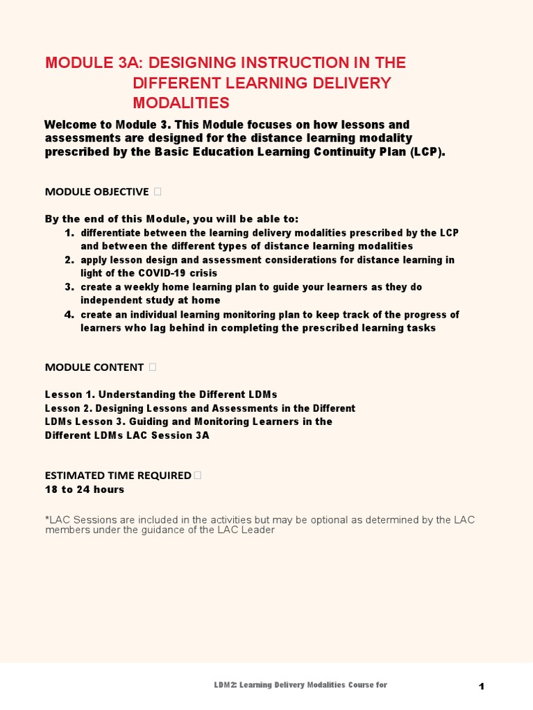Module 3A - Designing Instruction in The Different LDMs | PDF ...