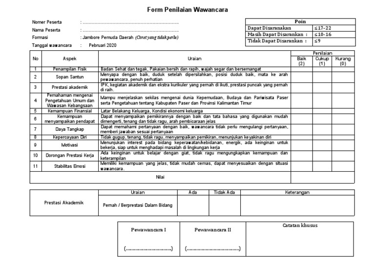 Form Penilaian Wawancara | PDF