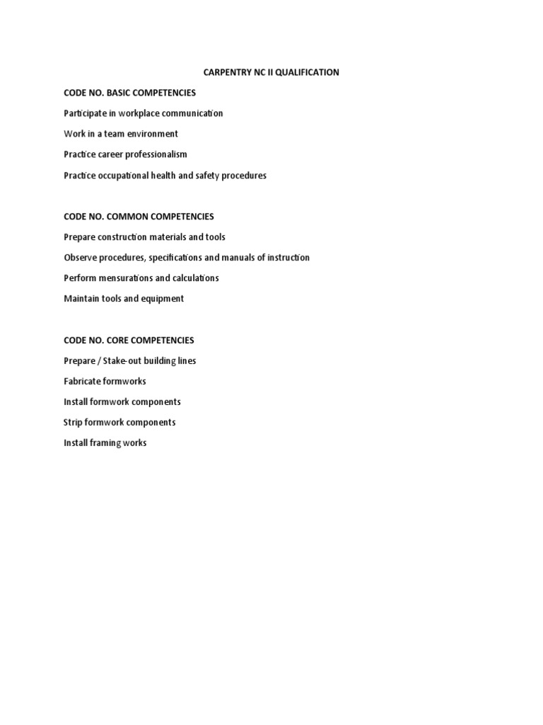 Carpentry NC Ii Qualification | PDF