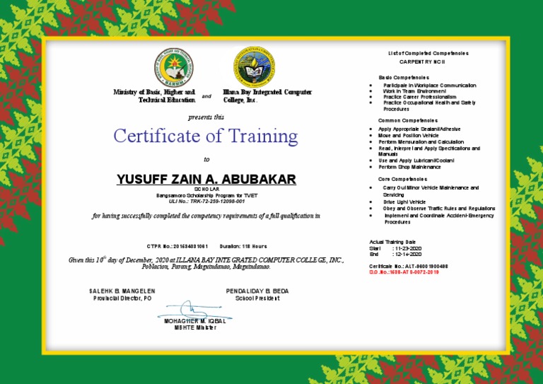 Certificate For Driving NC II Template | PDF | Business