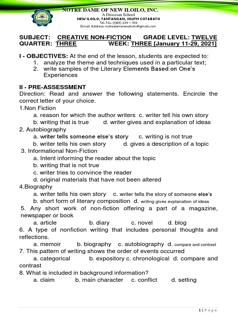 Creative Non-Fiction G12 Module Jan 11-29 | PDF | Creative Nonfiction ...