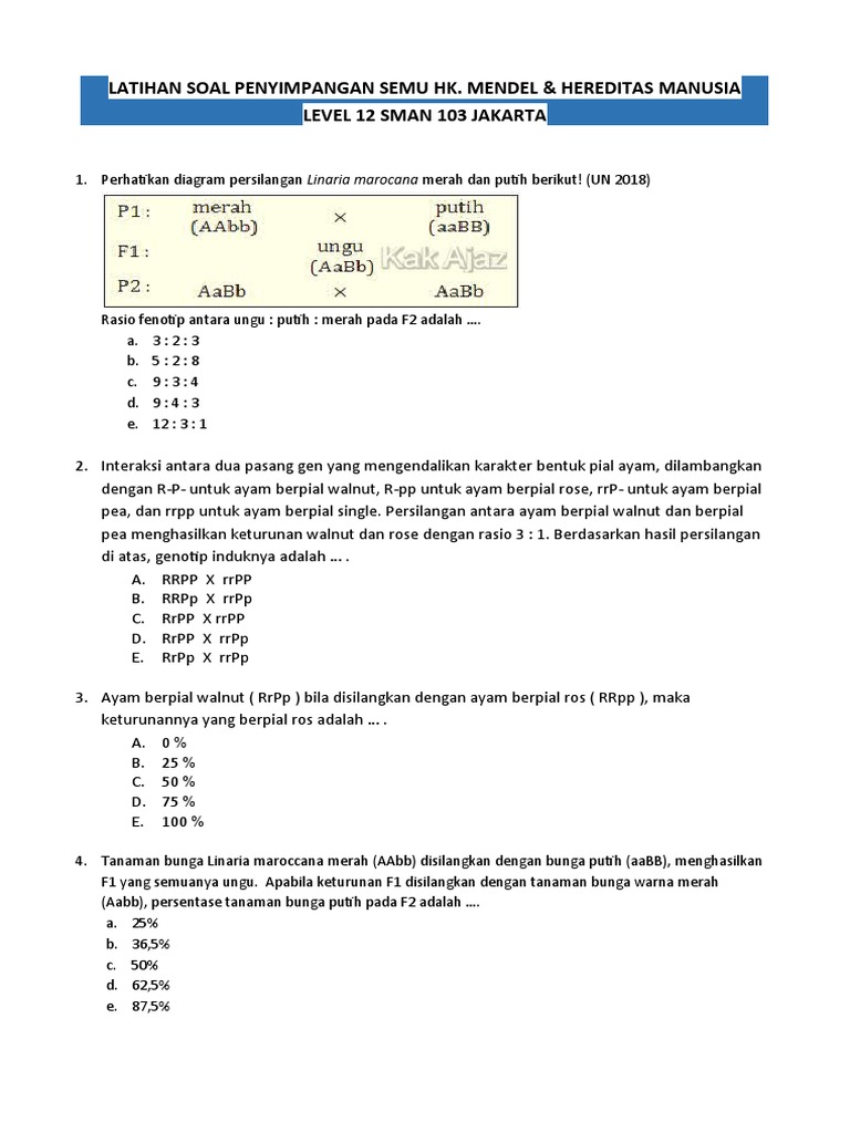 Latihan Soal Semu Mendel & Hereditas Manusia | PDF