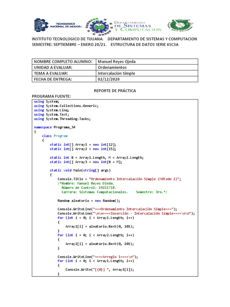 Intercalación Simple en C# | PDF | Estructura de datos de matriz ...