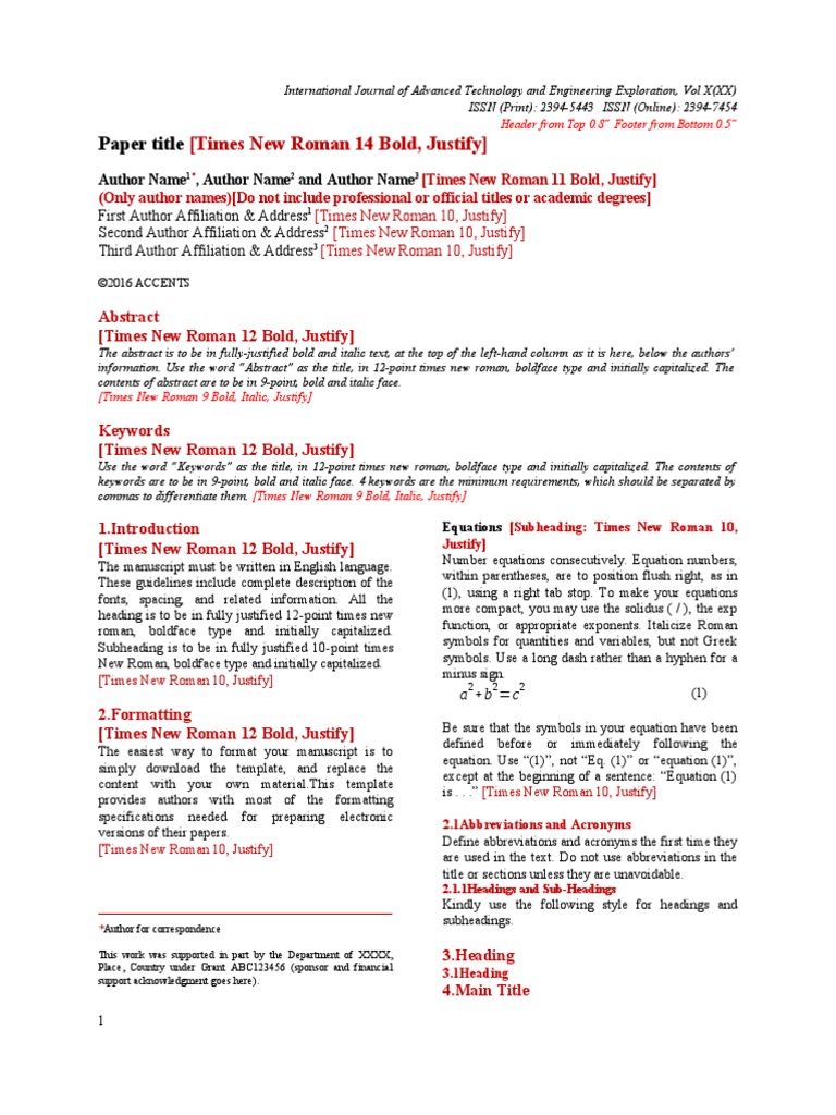 (Times New Roman 14 Bold, Justify) : Paper Title | PDF | Times New ...