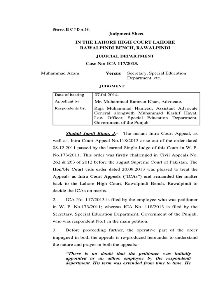 Judgment Sheet in The Lahore High Court Lahore Rawalpindi Bench ...